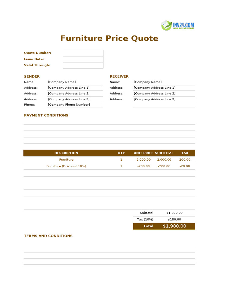 Furniture Quote Template | PDF