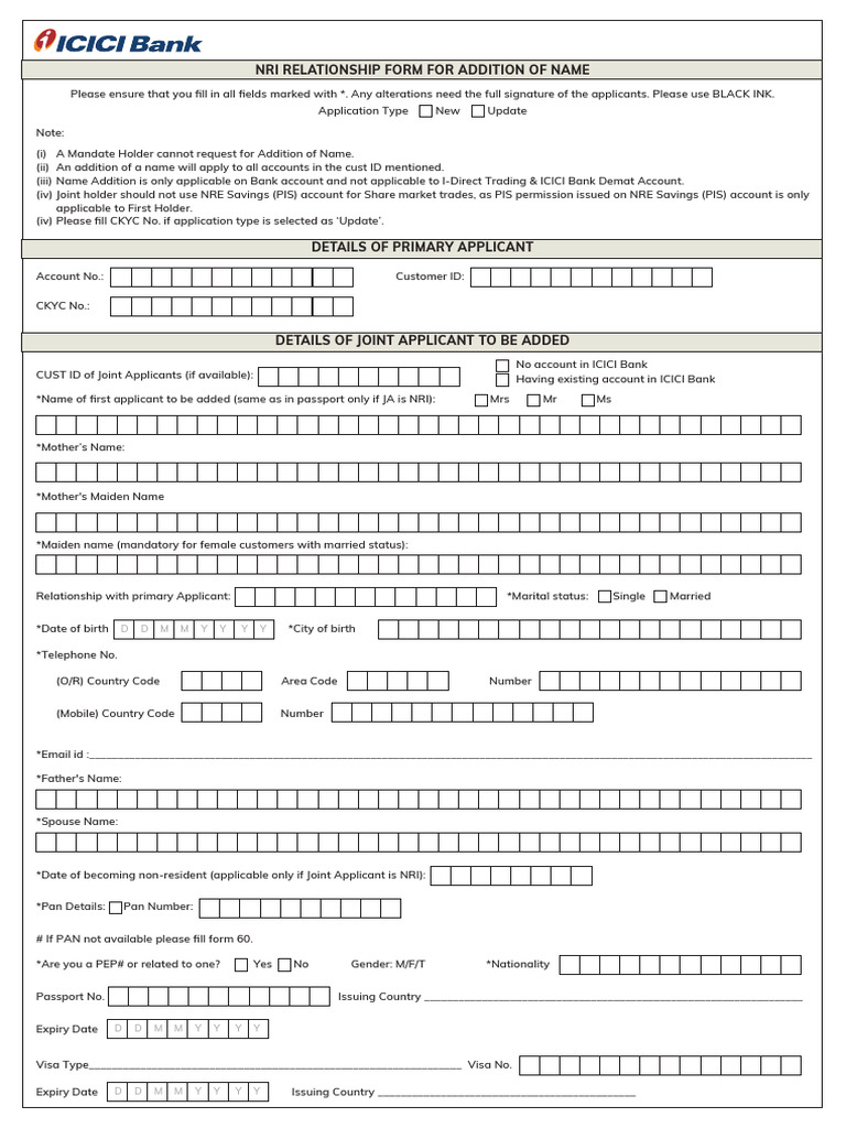 NRI Joint Account Name Addition Form | PDF | Banks | Debit Card