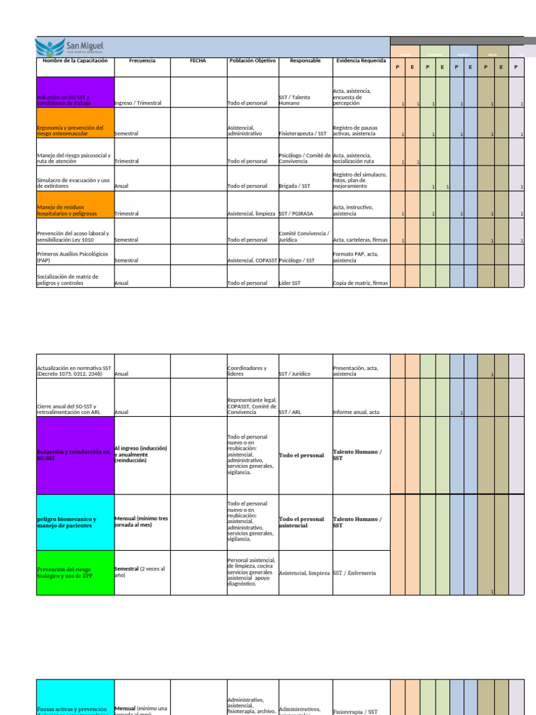 Programa Anual Capacitaciones SST ESE 2025 | PDF