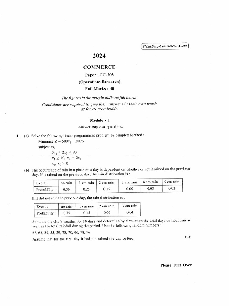 Paper CC 203 Operations Research 2024 | PDF