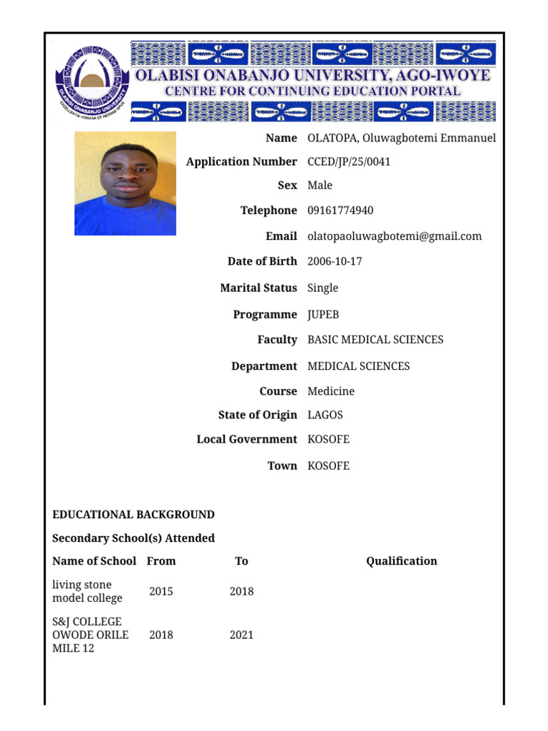 2025 - 2026 Jupeb Application Form | PDF