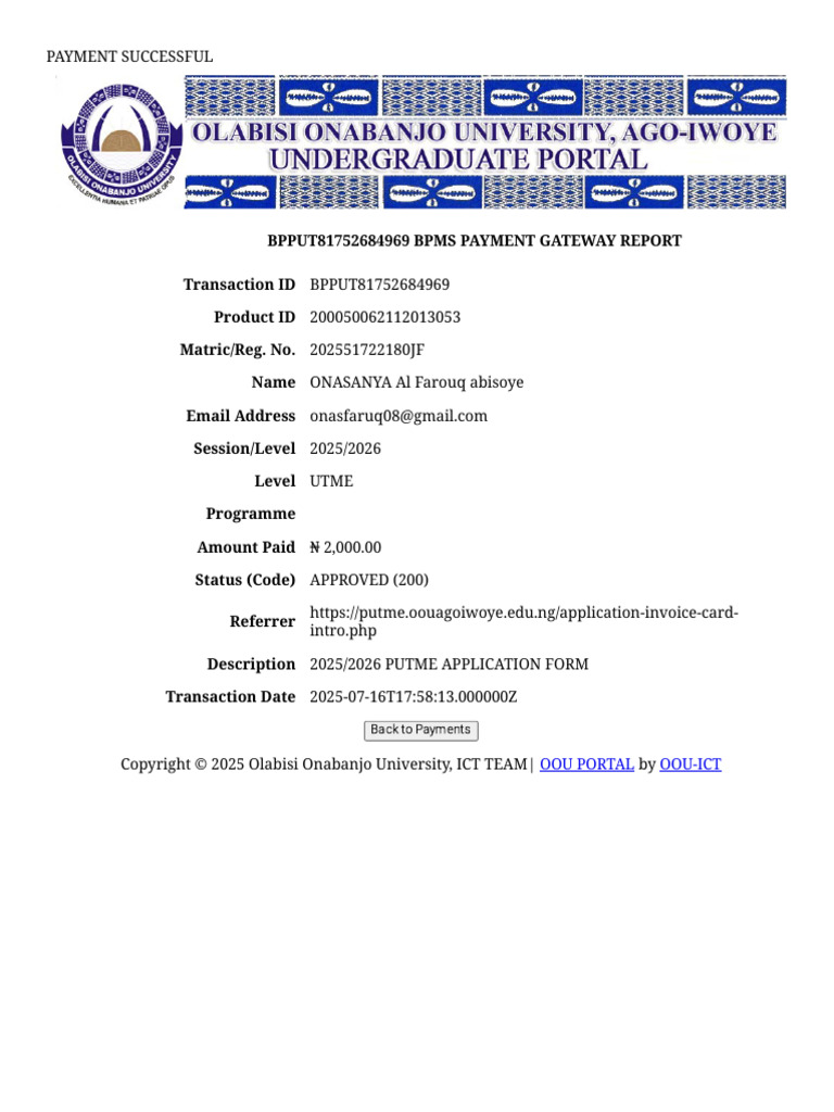 BPPUT81752684969 BPMS Payment Gateway Report | PDF