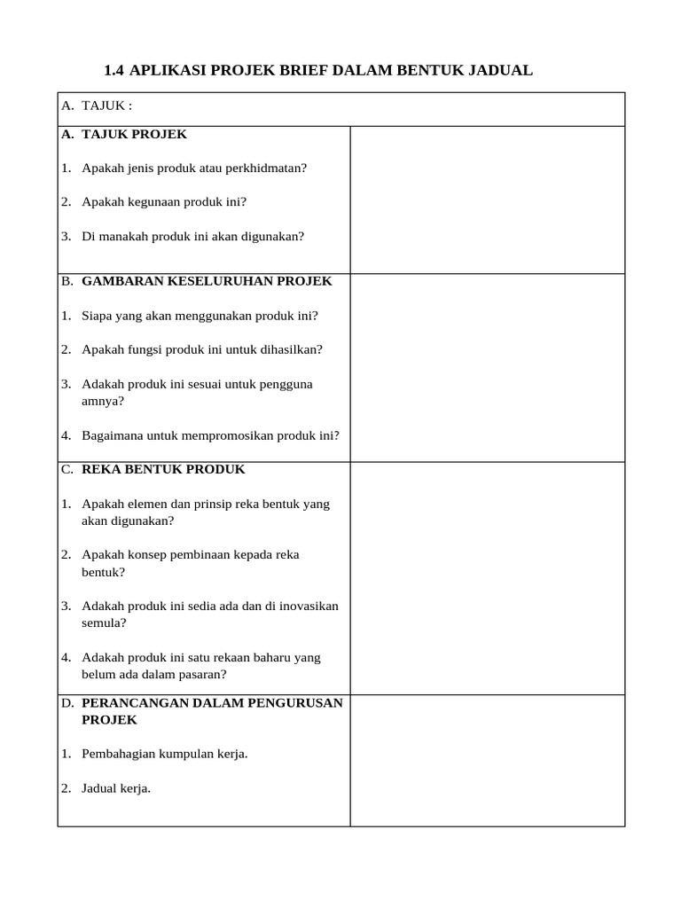 1.4 Aplikasi Projek Brief Dalam Bentuk Jadual | PDF