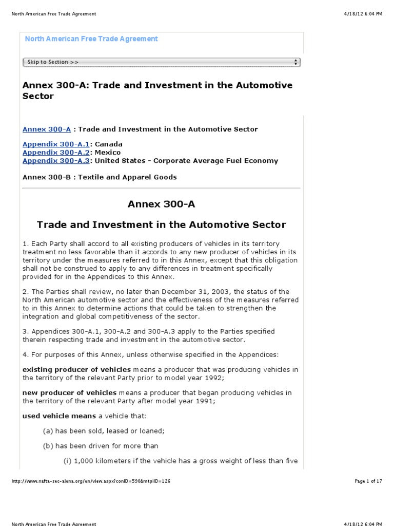 Preview of "North American Free Trade Agreement 5" | PDF | Exports ...