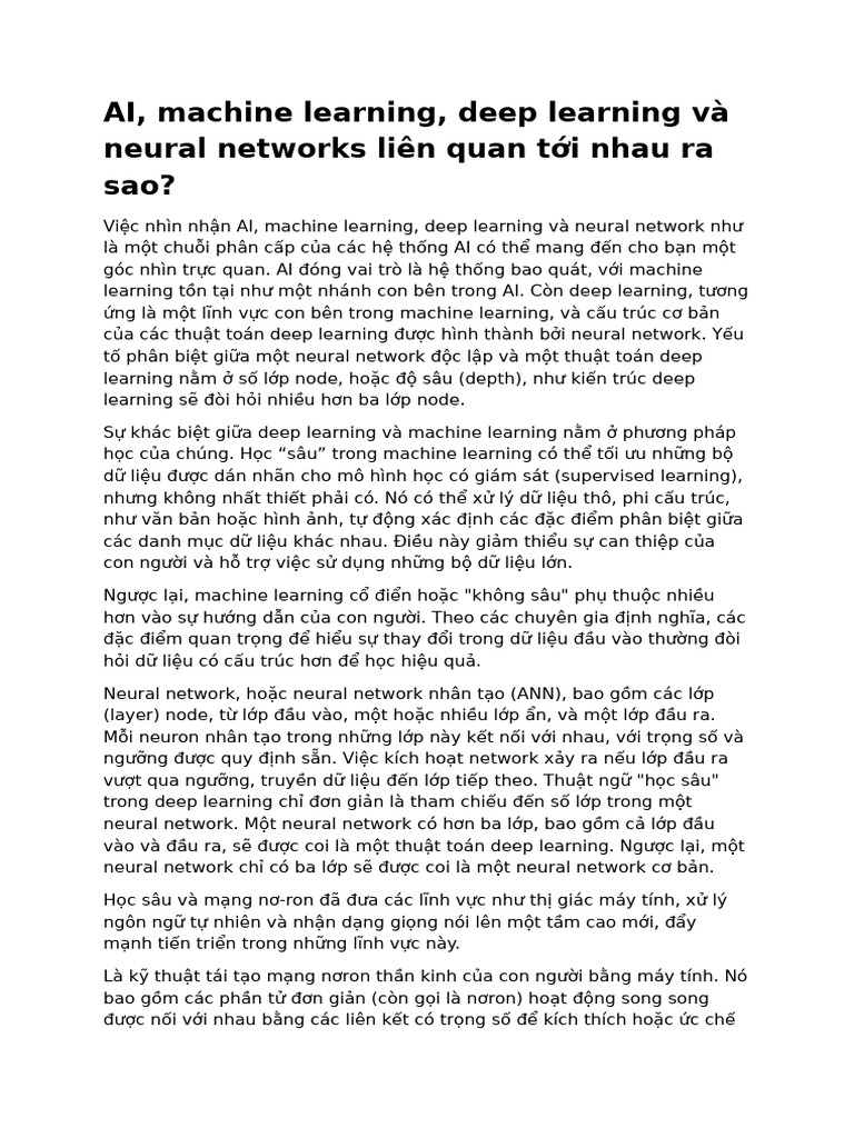 AI, Machine Learning, Deep Learning Và Neural Networks Liên Quan T I ...