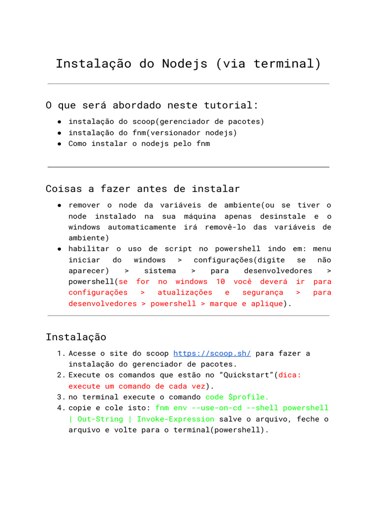 Instalação do Node.js via Terminal | PDF
