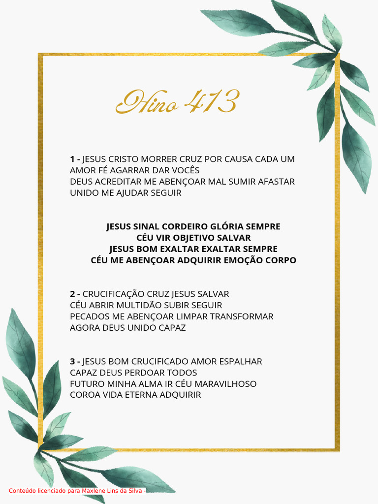 Aula02 Hino413 Foipormimquemorreste | PDF