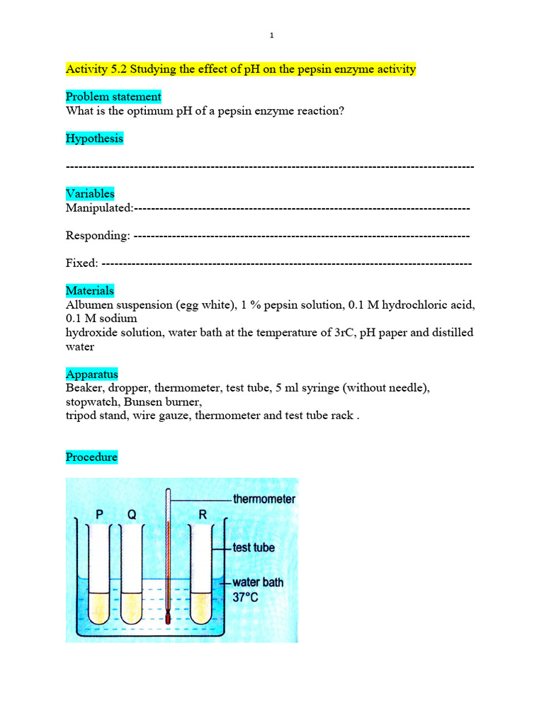 Pepsin Activity and pH Experiment | PDF