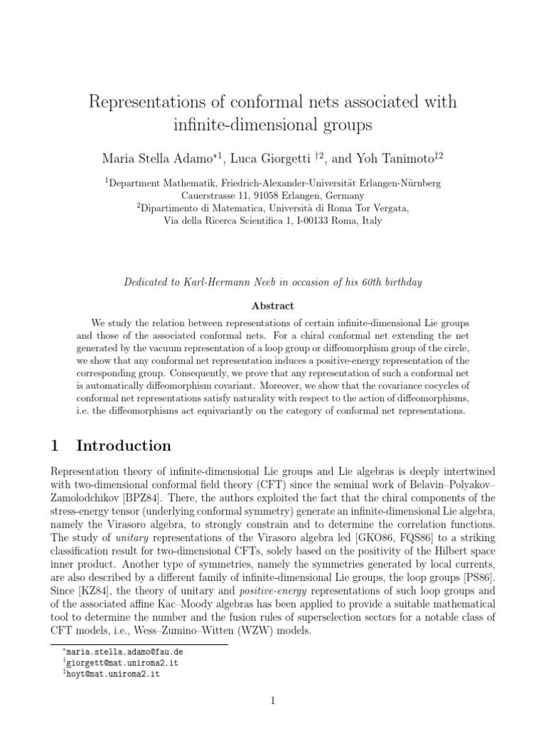 Representations of Conformal Nets Associated With Infinite-Dimensional Groups | PDF | Group ...