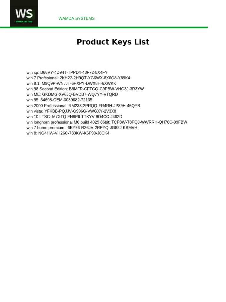 Windows Product Keys Compilation | PDF