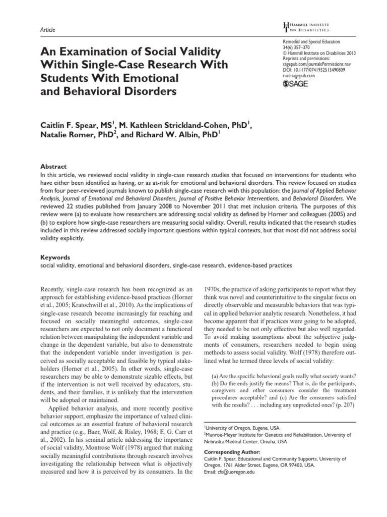 Social Validity in Single-Case Research | PDF | Validity (Statistics ...