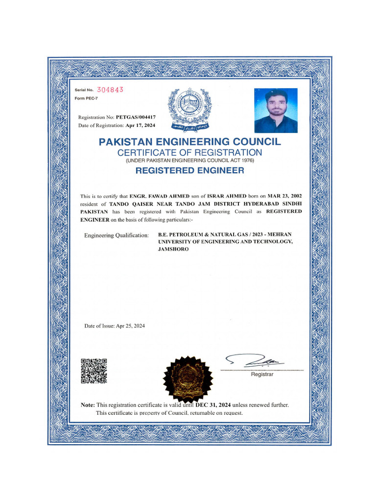 PEC Registration Certificate Doc 400717 | PDF