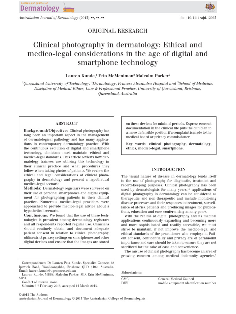Kunde2013 Clinical Photography in Dermatology Ethical and Medico-Legal ...