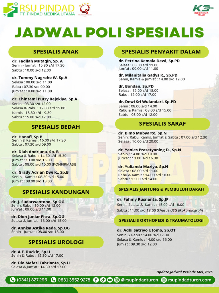 Jadwal Dokter RS Pindad Turen 2025 | PDF
