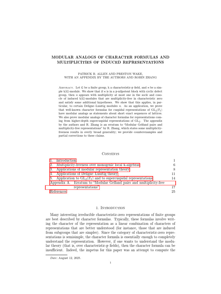 Modular Analogs of Character Formulas and | PDF | Algebra | Ring Theory