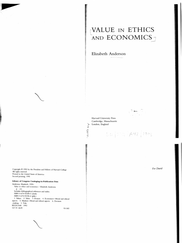 ANDERSON, Elizabeth - Value in Ethics and Economics (1995) | PDF ...