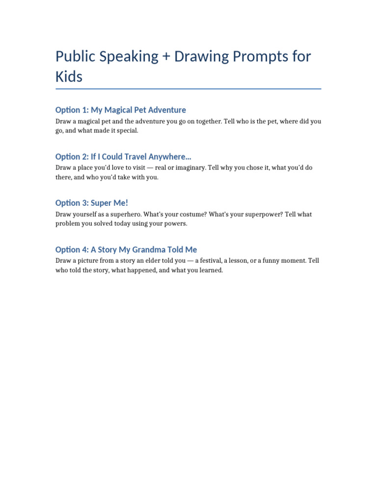 Drawing Prompts for Grade 3 Kids | PDF