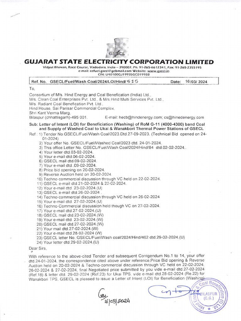 Loi 16 .03.2024 - Gsecl - First 6 Months | PDF | Chemical Energy Sources | Hydrocarbons