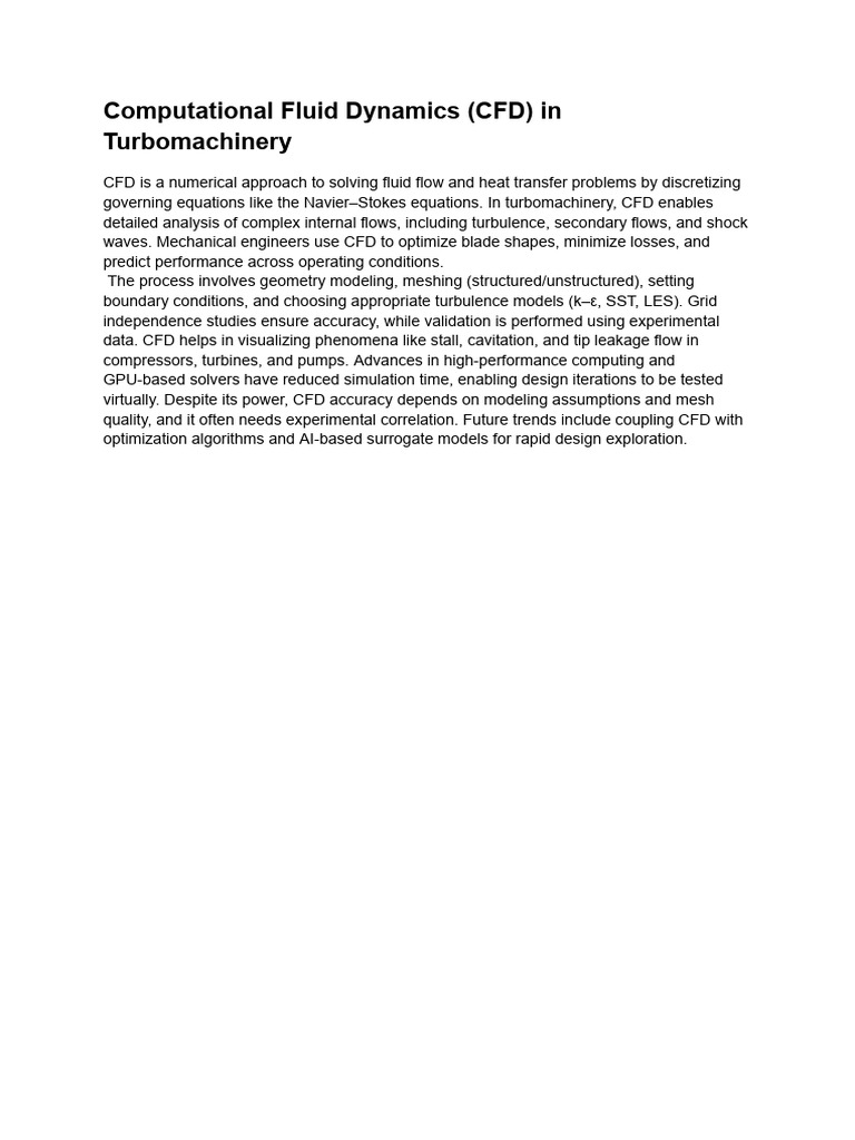 Computational Fluid Dynamics (CFD) in Turbomachinery | PDF