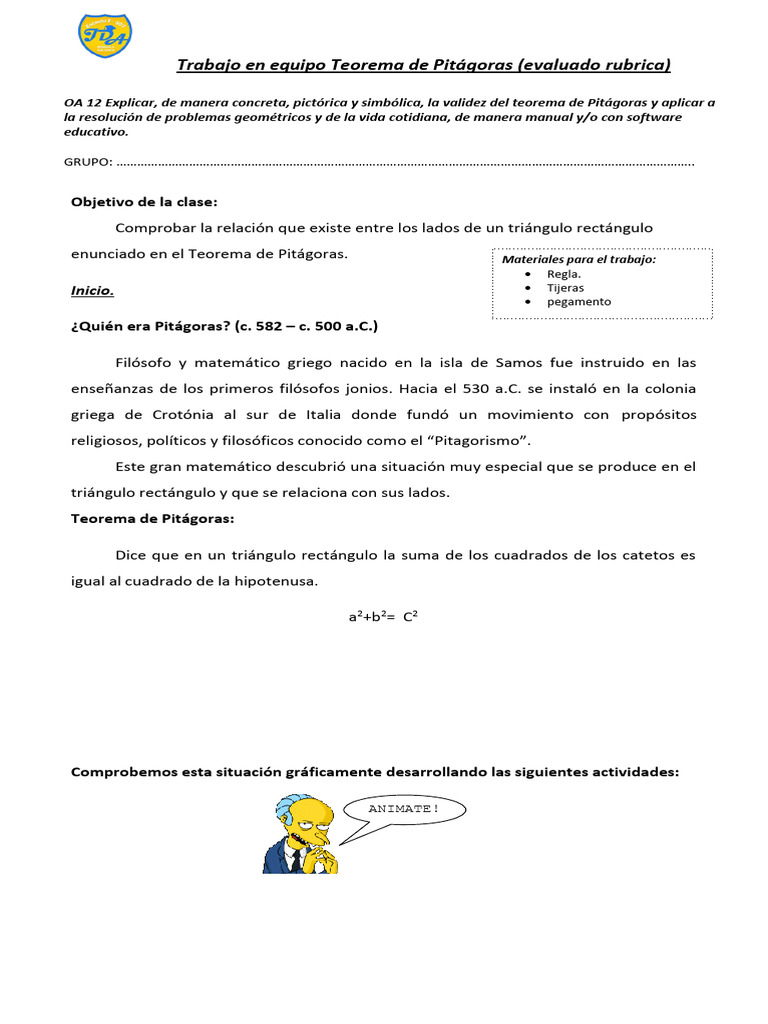 Teorema de Pitágoras: Actividades Prácticas | PDF | Geometría ...