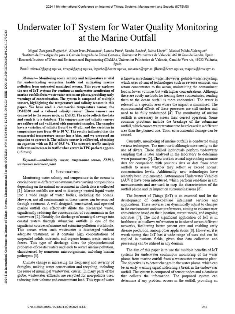 Underwater IoT System For Water Quality Monitoring at The Marine ...