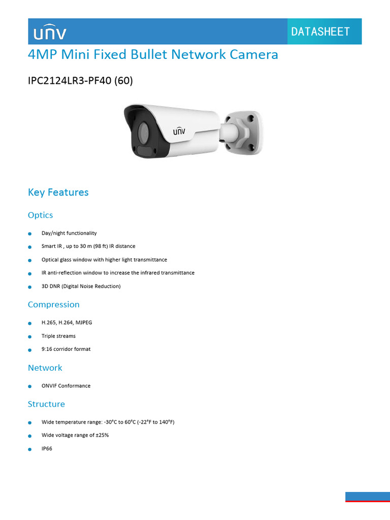 2-UNV IPC2124LR3-PF40 (60) 4MP Mini Fixed Bullet Network Camera V1.0 | PDF | Infrared | Camera