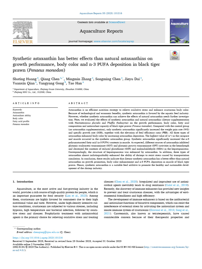 Synthetic Astaxanthin Boosts Prawn Growth | PDF | Histology