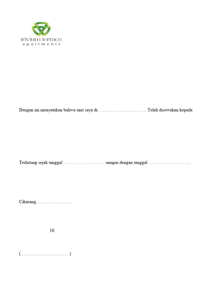 1 Form - Surat Pernyataan Sewa (Unit Disewakan) | PDF