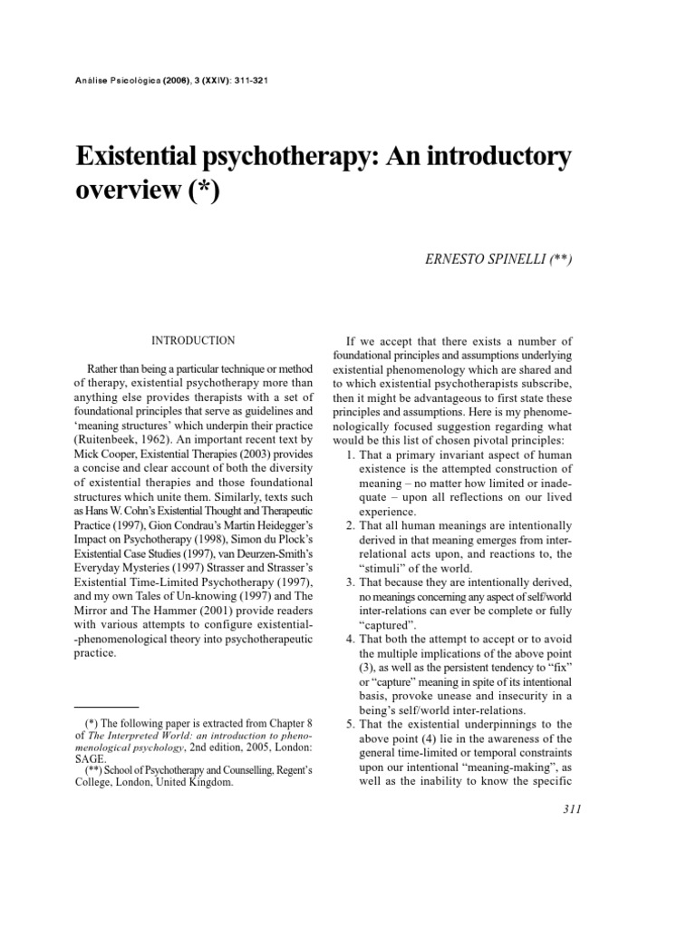 Existential Psychotherapy: An Introductory Overview | PDF ...