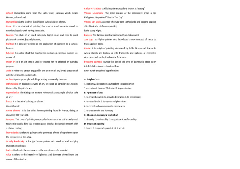 Arts Prelim Coverage | PDF | Paintings | The Arts