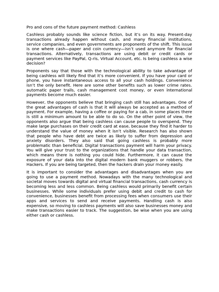 Pro and Cons of The Future Payment Method | PDF | Cash | Credit Card