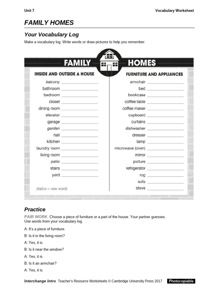 Interchange5thEd IntroLevel Unit07 Vocabulary Worksheet | PDF