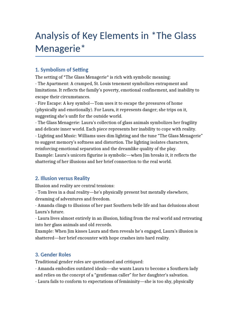 The Glass Menagerie Analysis | PDF