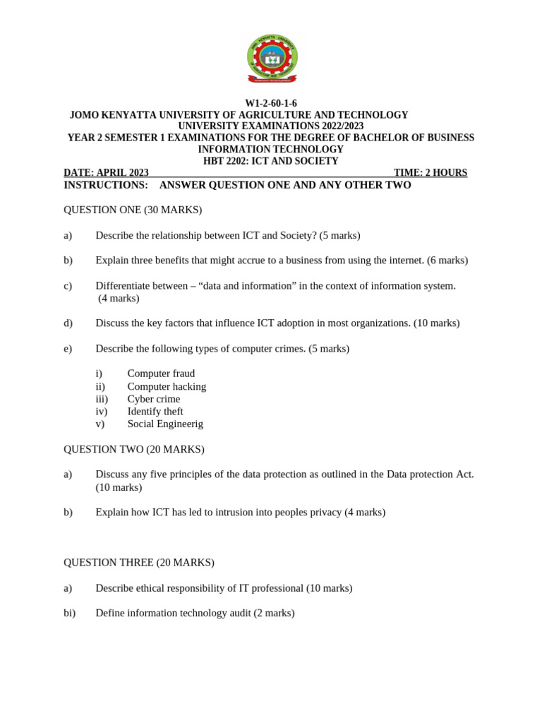 ICT and Society Exam Questions 2023 | PDF