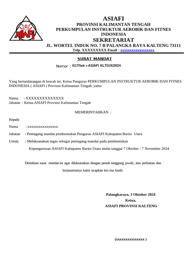 Mandat Pembentukan Pengurus ASIAFI | PDF