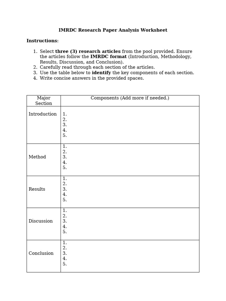 IMRDC Research Paper Analysis Worksheet | PDF