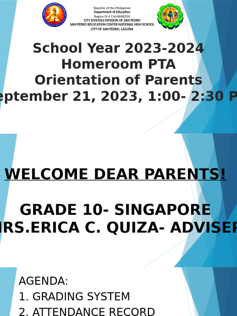 Grade 10 PTA Orientation Agenda 2023 | PDF