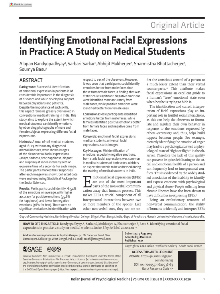 Medical Students' Emotion Recognition Skills | PDF | Emotions | Facial ...