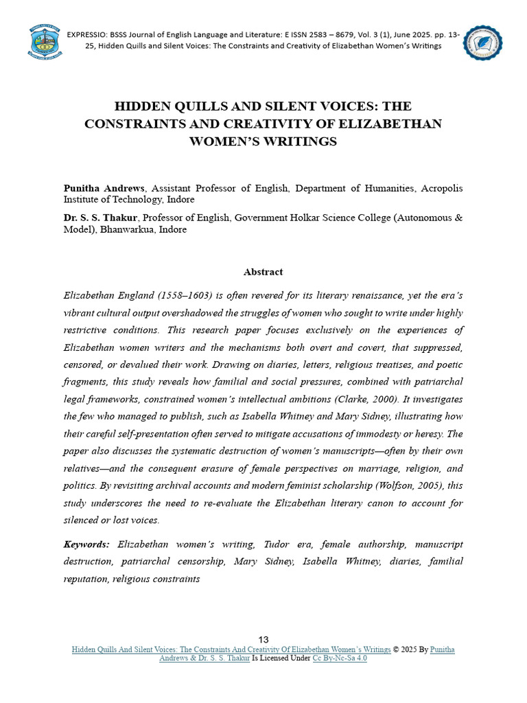 Vol III Issue-I (Hidden Quills and Silent Voices - The Constraints and ...