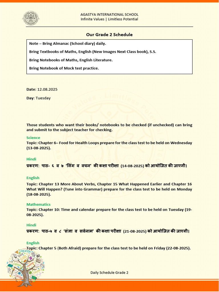 Grade 2 Daily Schedule Overview | PDF