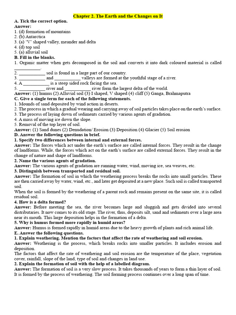 Chapter 2 The Earth and The Changes On It - Excercise | PDF | Soil ...