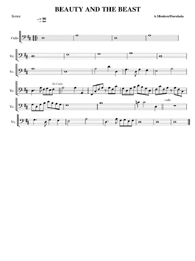 Beauty and The Beast - Cello | PDF