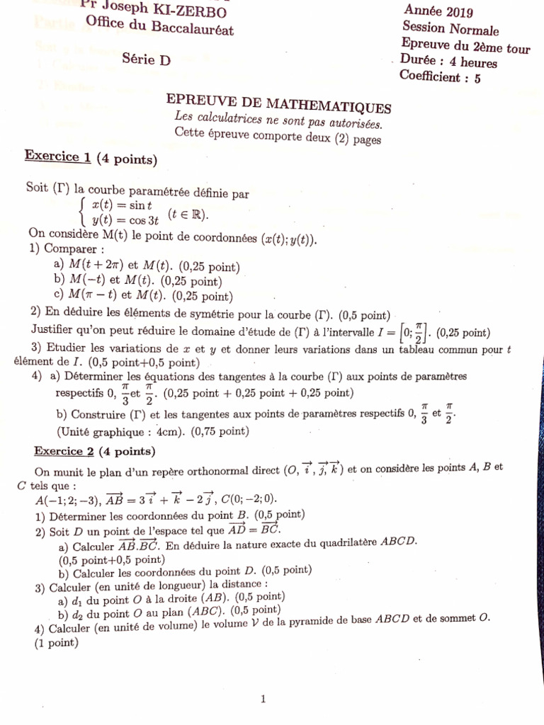 Math Bac D 2019 | PDF