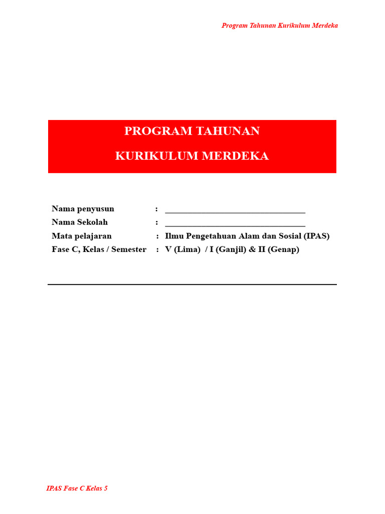 Prota IPAS Kelas 5 Kurikulum Merdeka | PDF