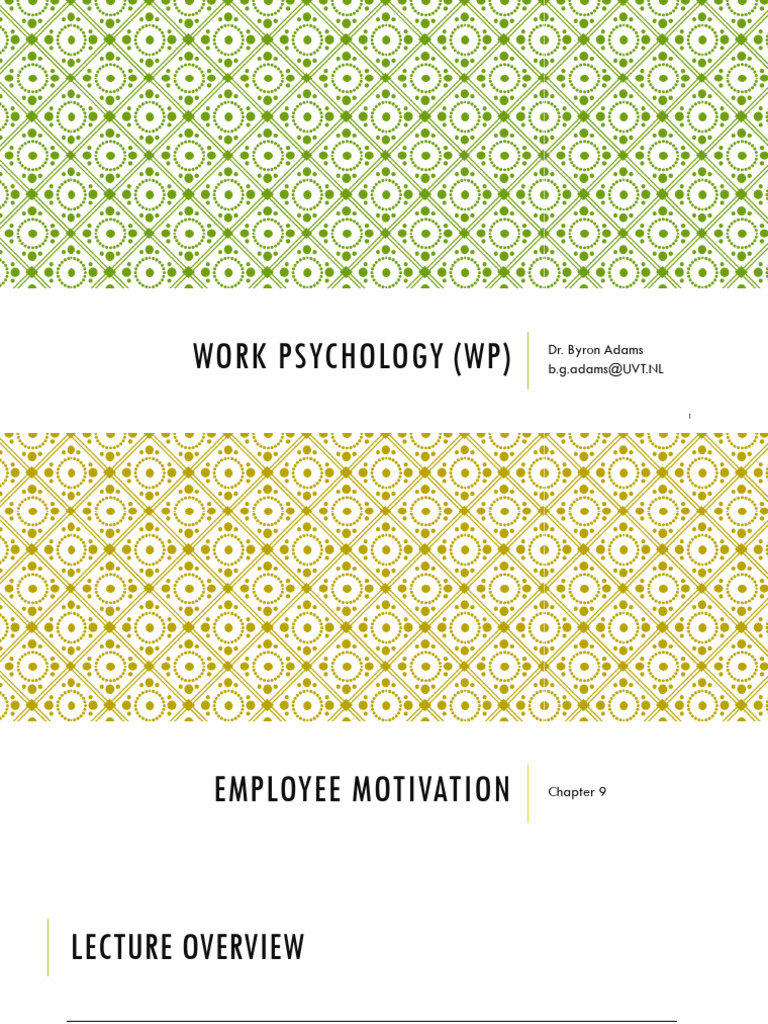 Lecture 9 Work Psychology Motivation SS | PDF | Motivational | Motivation