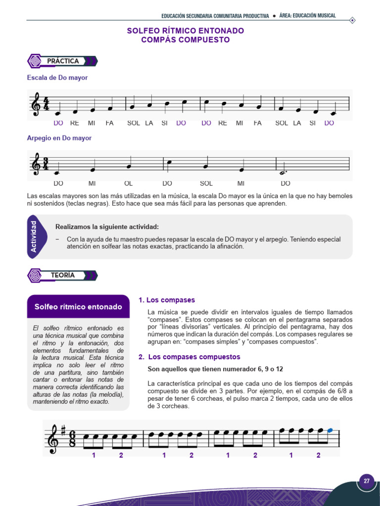 Solfeo Rítmico y Compases Compuestos | PDF | Ritmo | Escala (música)