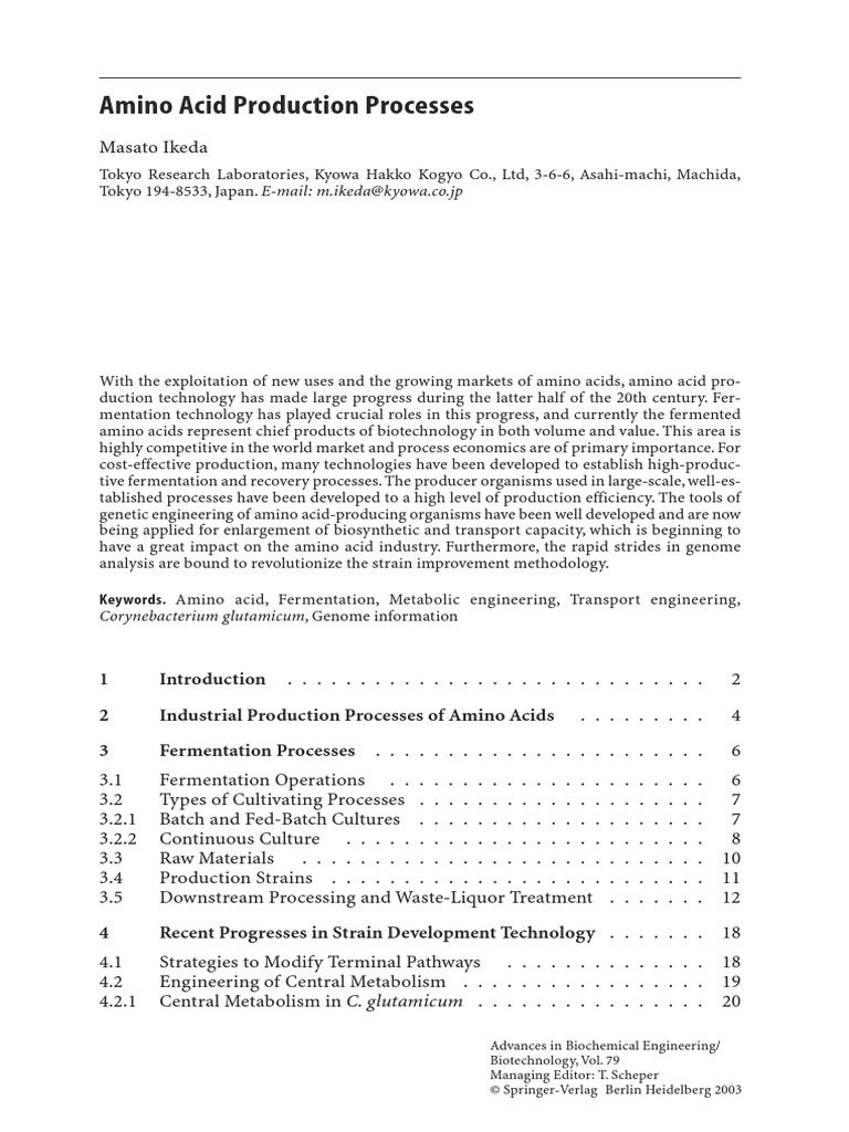 Amino Acid Production Processes | PDF | Biochemistry | Chemistry