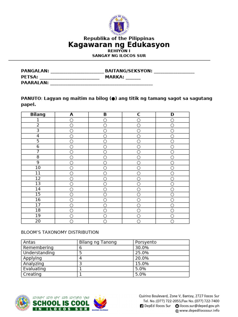 Bubble Sheet Filipino | PDF