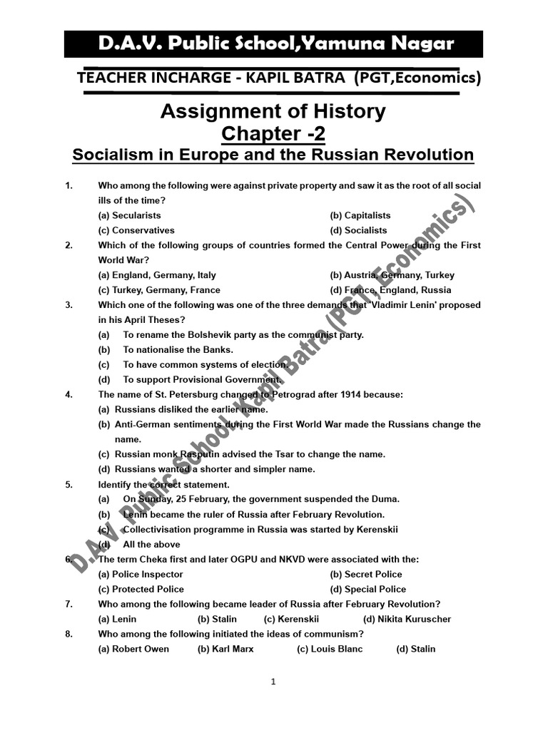 Assignment of Chapter - 2 History | PDF | Vladimir Lenin | Russian ...