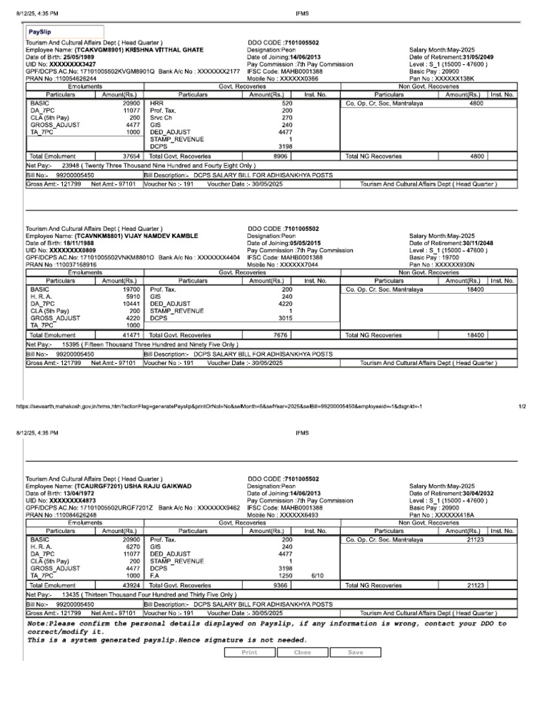 Payslip DCPS Peon May 2025 | PDF